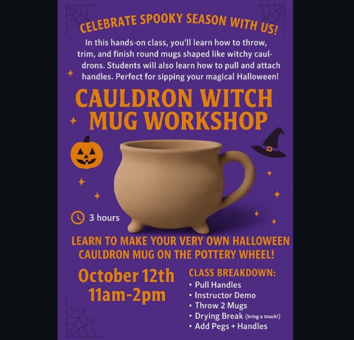 Cauldron Witch Mug Pottery Wheel Workshop | Downtown Campbell