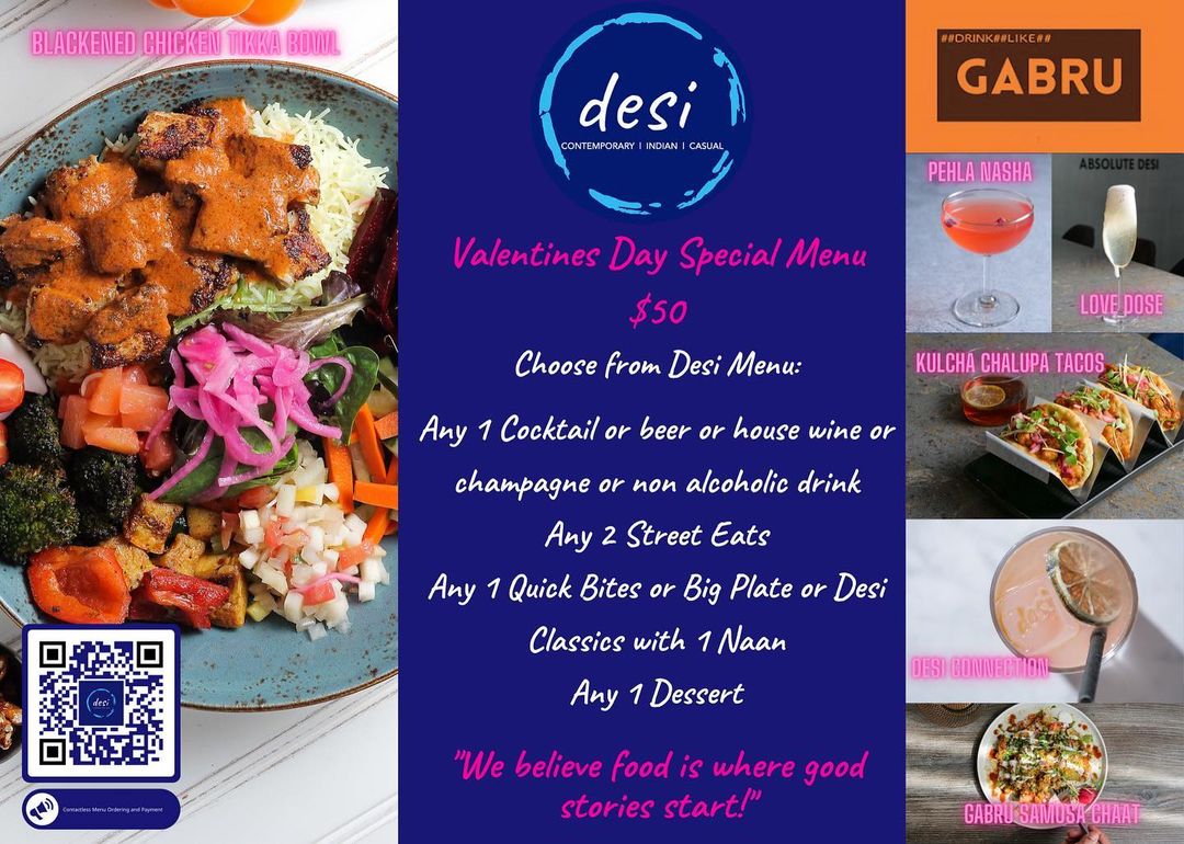Valentine's Day Special Menu at Desi - $50/person | Downtown Campbell